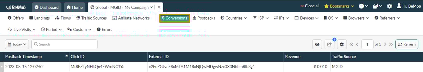BeMob Tracker Integration in MGID Ads